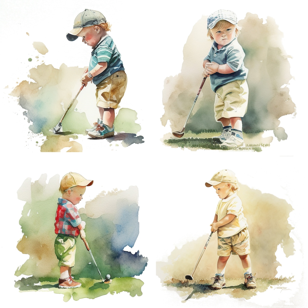 Watercolor Child Golfer Nursery Art Print Set of 4, Golf Themed Decor ...