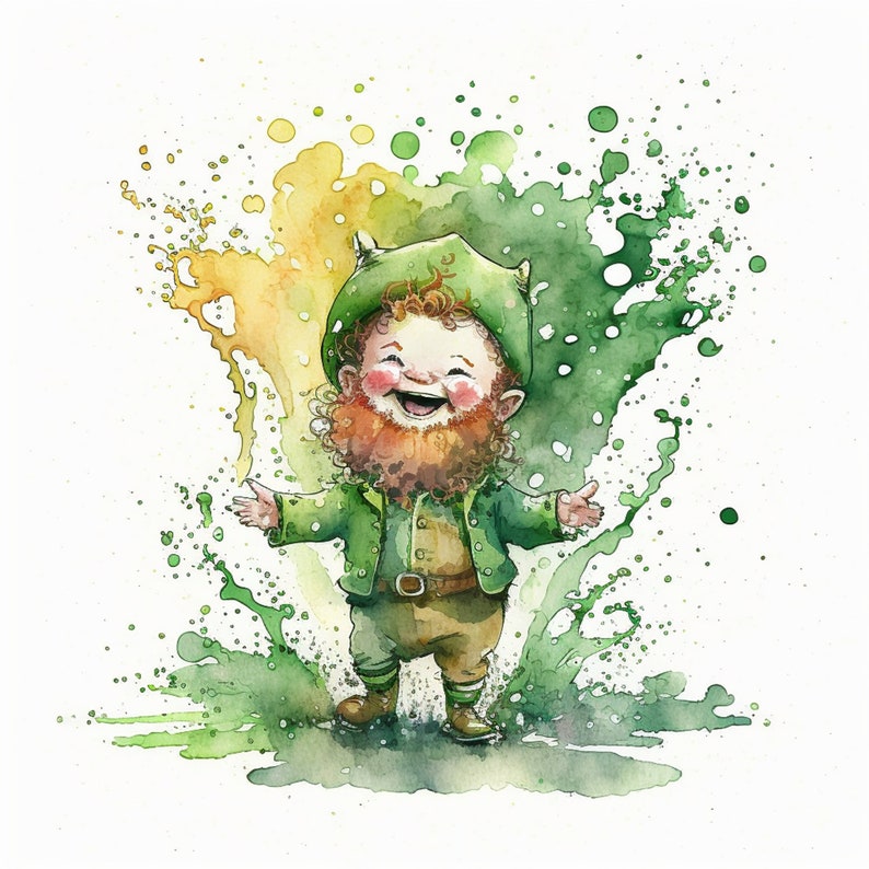 Leprechaun Art Leprechaun Watercolor Clipart, Cute Nursery Decor Wall ...