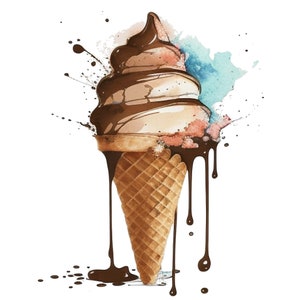 Chocolate Ice Cream Cone Watercolor Set of 4 Digital Download Files ...