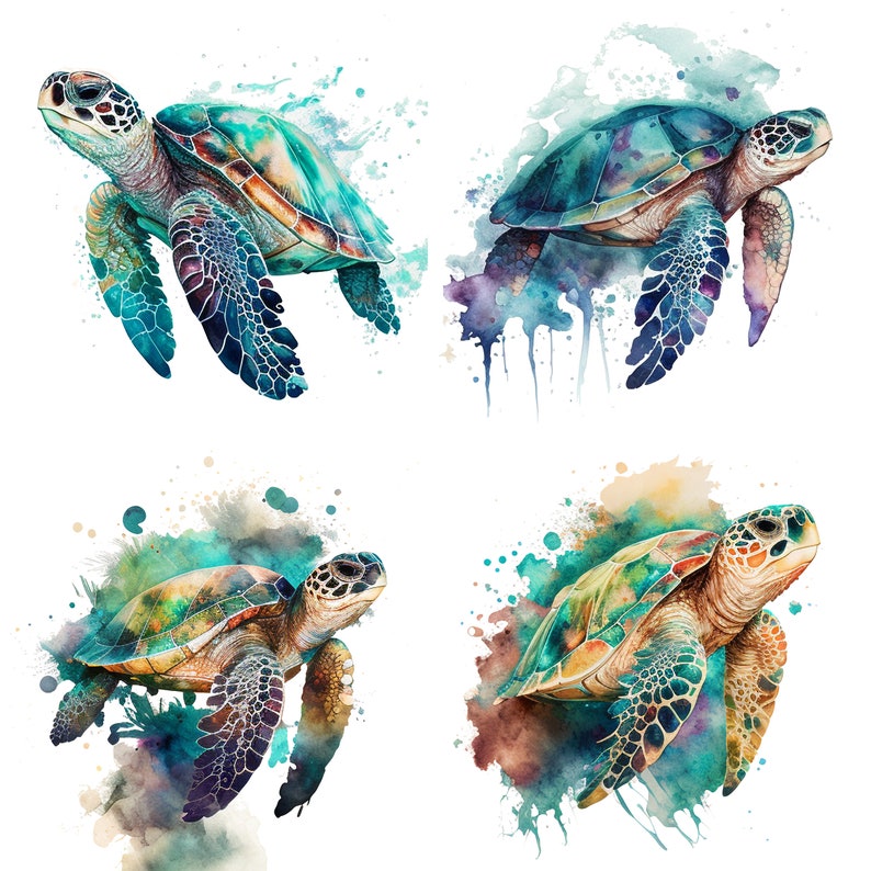 Watercolor Sea Turtle Clipart Set of 4 Digital Download Sea - Etsy
