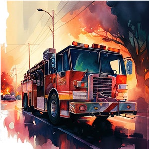 Stunning Watercolor Fire Rescue Designs: Downloadable PNG Files and ...
