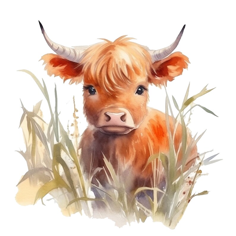 Watercolor Baby Highland Cow Clipart 4 High Quality Pngs - Etsy