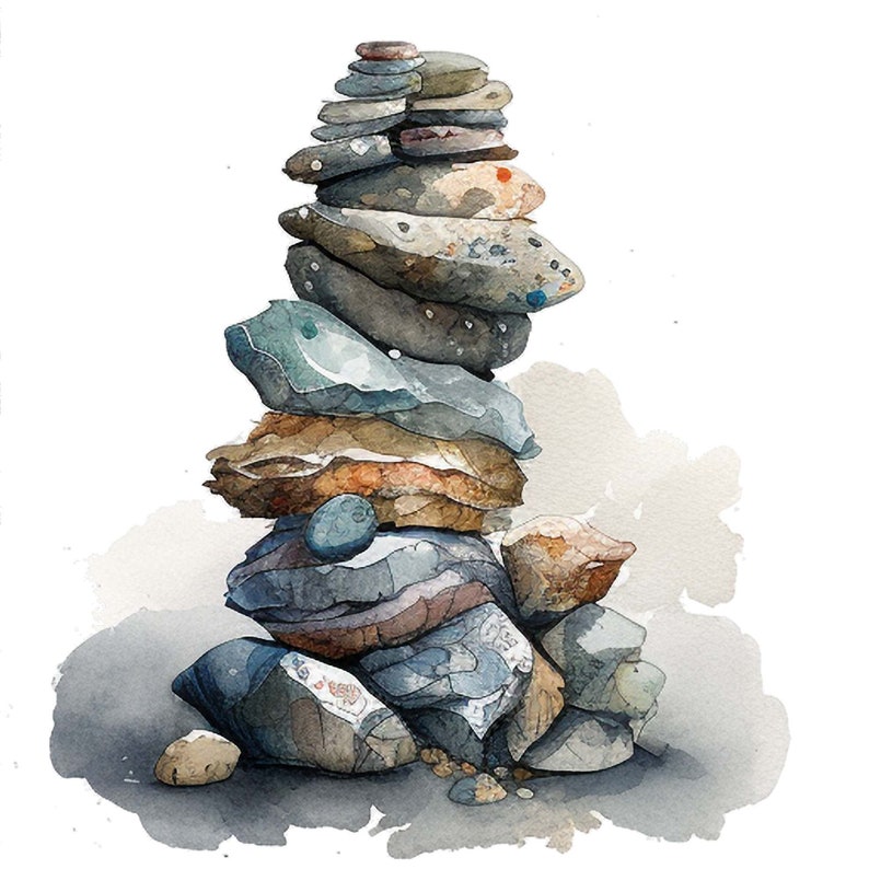 Set of 4 Stacked Stones Cairns Clipart PNG Digital Download - Etsy