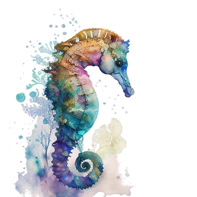 Watercolor Sea Horse Clipart, Sea Horse Digital Download, Sea Horse PNG ...