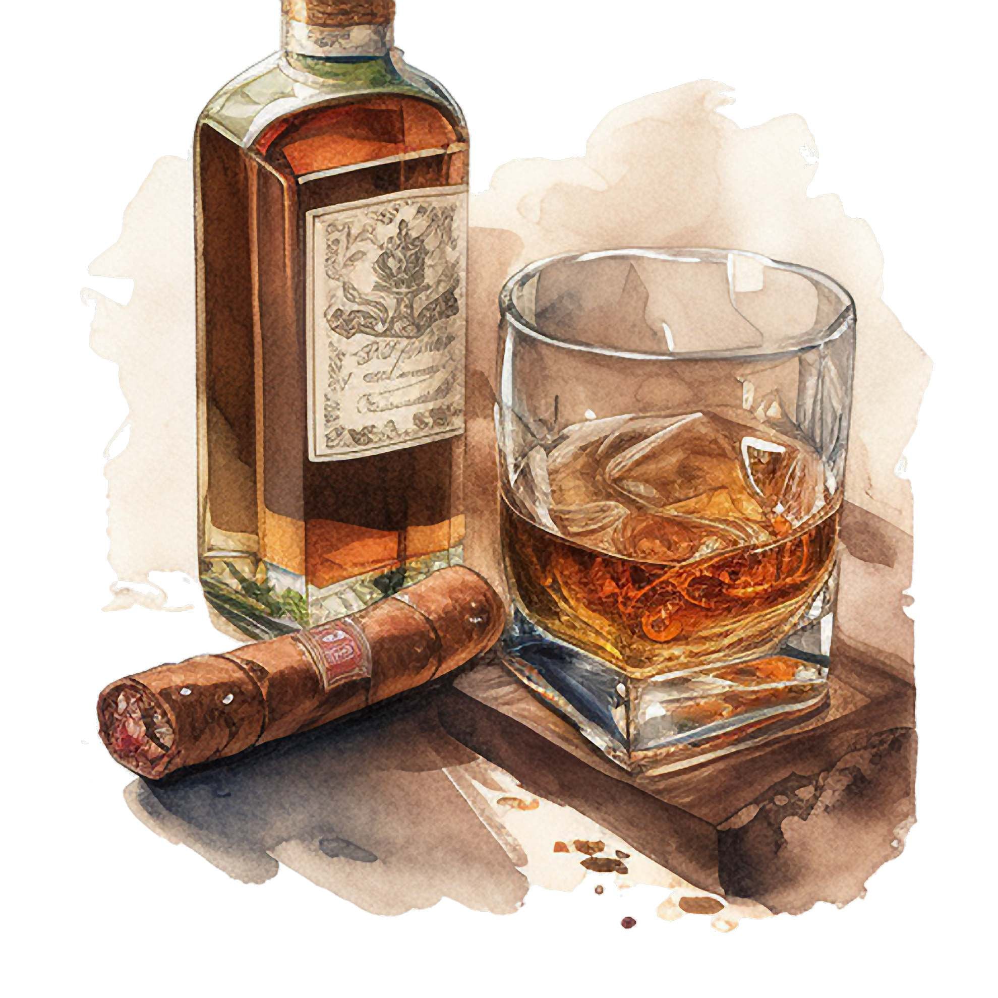 Watercolor Cigar and Bourbon Clipart Set of 4 PNG Files Cigar - Etsy UK
