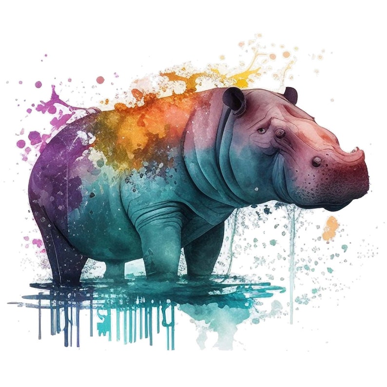 Watercolor Hippo Clipart Set of 4 Commercial Use PNG - Etsy
