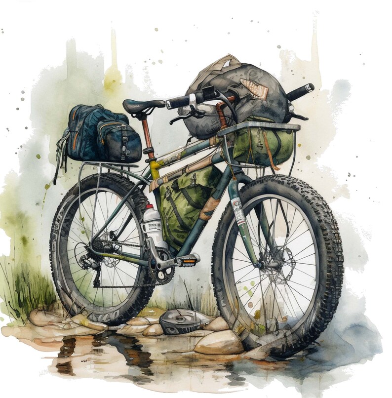 Watercolor Bike Packing Camping Clipart Set of 4 PNG Files Hiking ...