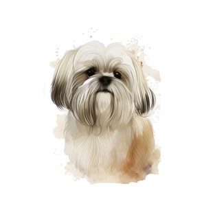 Watercolor Lhasa Apso Portrait Clipart PNG Digital Download Set For4 ...