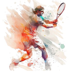 Tennis Player Set of 4, Tennis Printable Art Files Watercolor Tennis ...