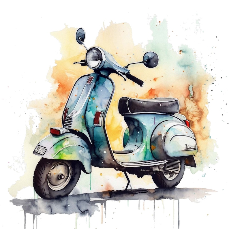 Set of 4 Watercolor Retro Vespa Motorbike Clipart PNG Digital Download ...