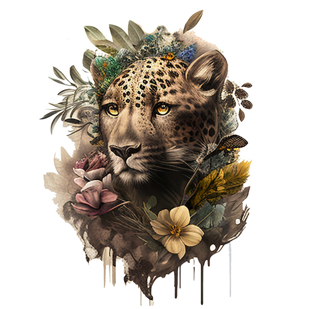 Leopard Print Floral Leopard Watercolor Clipart Set of 4 PNG Digital ...