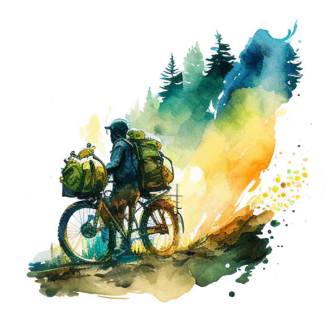 Bike Packing Watercolor Camping Clipart Set of 4 PNG Files Hiking ...