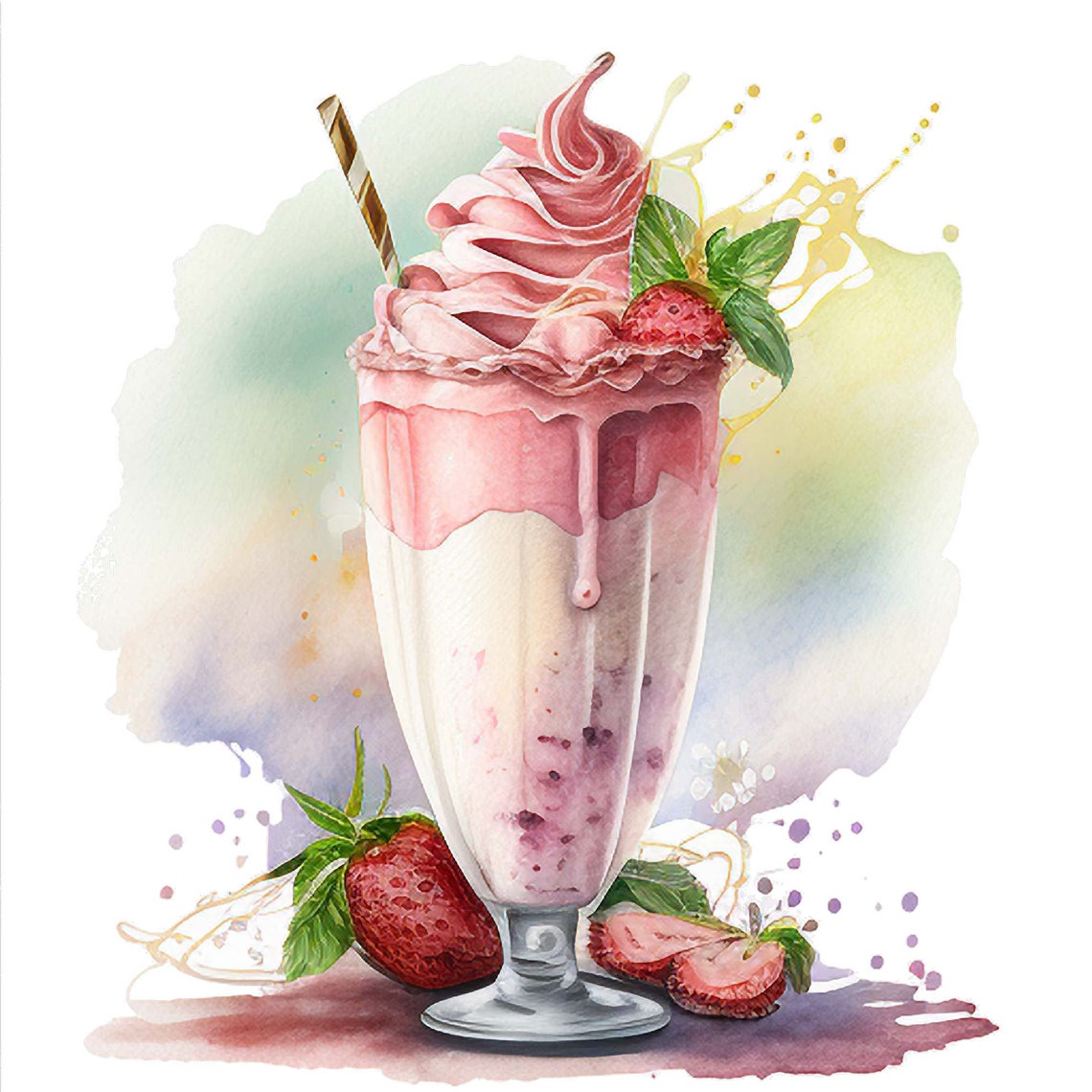 Watercolor Strawberry Milkshake Clipart Set of 4 PNG Files - Etsy