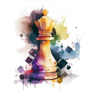 Set of 4 Chess Piece Png Files Watercolor Clipart Chess Sublimation ...