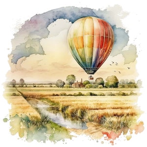 Hot Air Balloon Print Clipart Nursery Decor, Watercolor Clipart ...