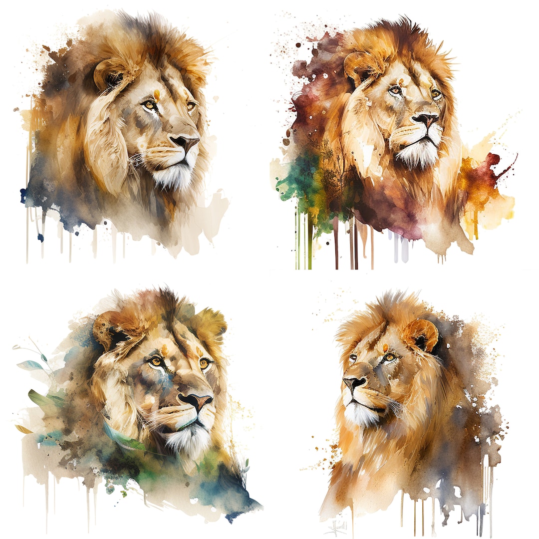 Watercolor Lion Clipart Set of 4 - Commercial Use PNG Digital Downloads ...