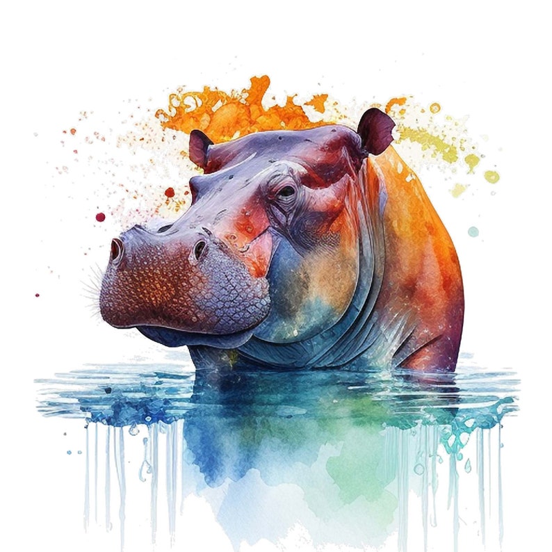 Watercolor Hippo Clipart Set of 4 Commercial Use PNG - Etsy