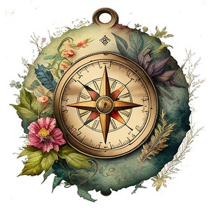 Set of 4 Compass Rose PNG Files Nautical Sublimation Print Watercolor ...