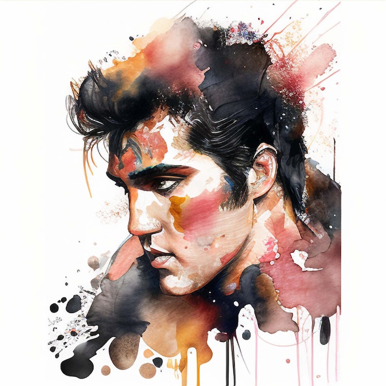 Set of Four Elvis Watercolor Art Prints - Pop Culture Digital Downloads ...