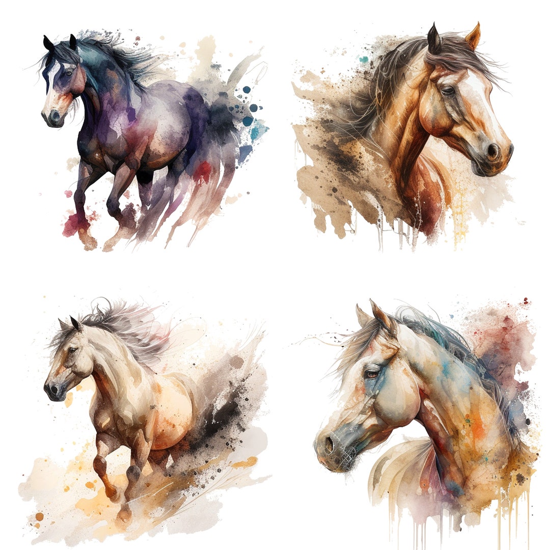 Horse Clipart Watercolor Clipart Set of 4 - Nursery Wall Art, Farm ...