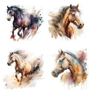 Horse Clipart Watercolor Clipart Set of 4 - Nursery Wall Art, Farm ...