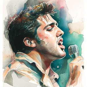 Set of Four Elvis Watercolor Art Prints - Pop Culture Digital Downloads ...
