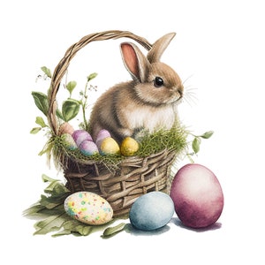 Watercolor Easter Bunny Easter Basket Set of 4 Clipart PNG Files ...