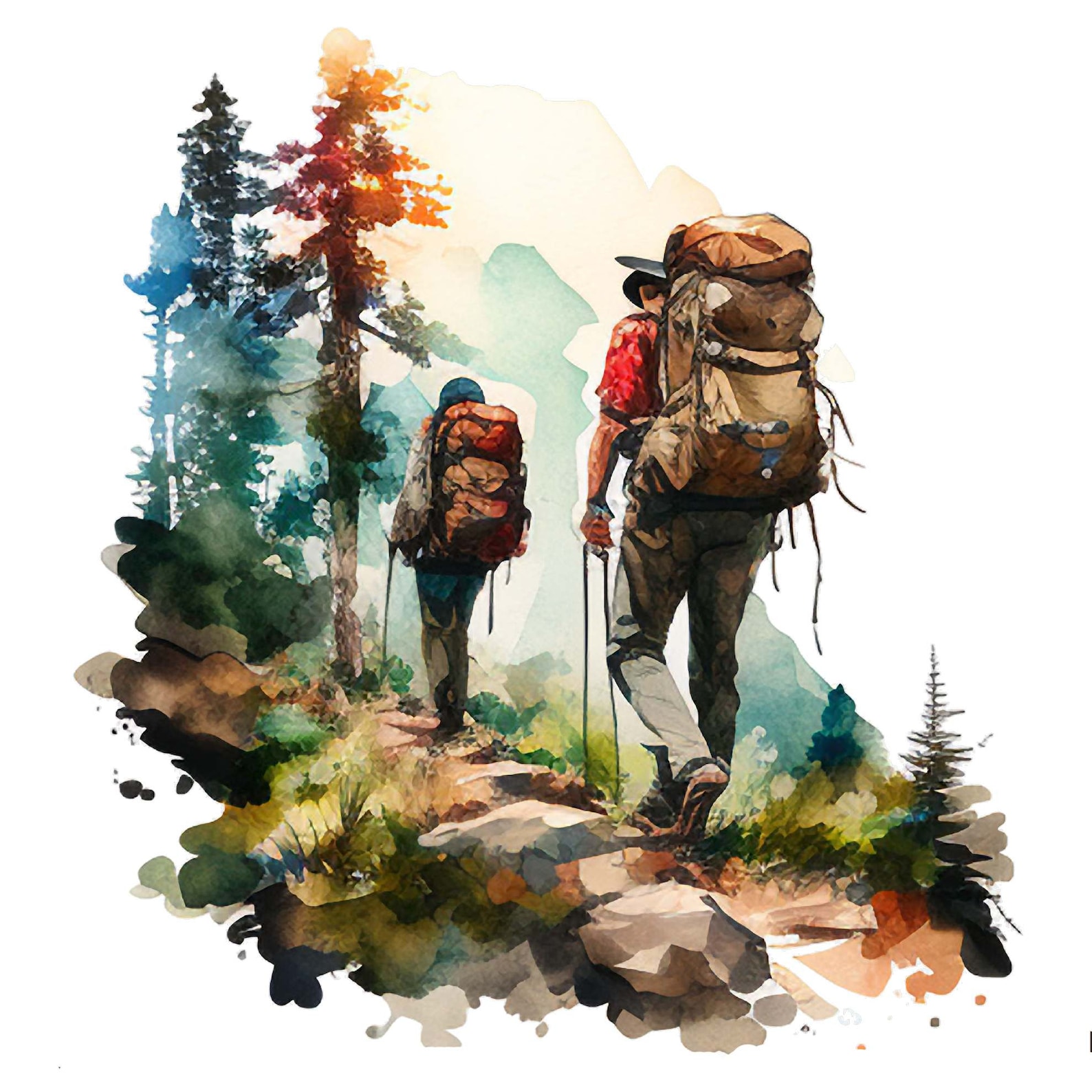 Watercolor Backpacking Hiking Clipart Set of 4 PNG Bundle - Etsy