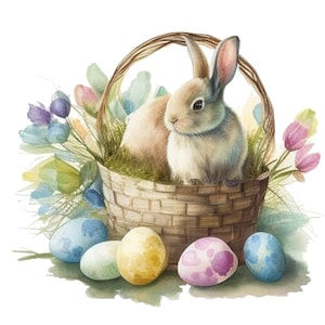 Watercolor Easter Bunny Basket Set of 4 Clipart PNG Files - Sublimation ...