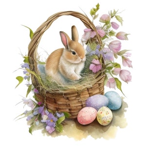 Watercolor Easter Bunny Easter Basket Set of 4 Clipart PNG Files ...