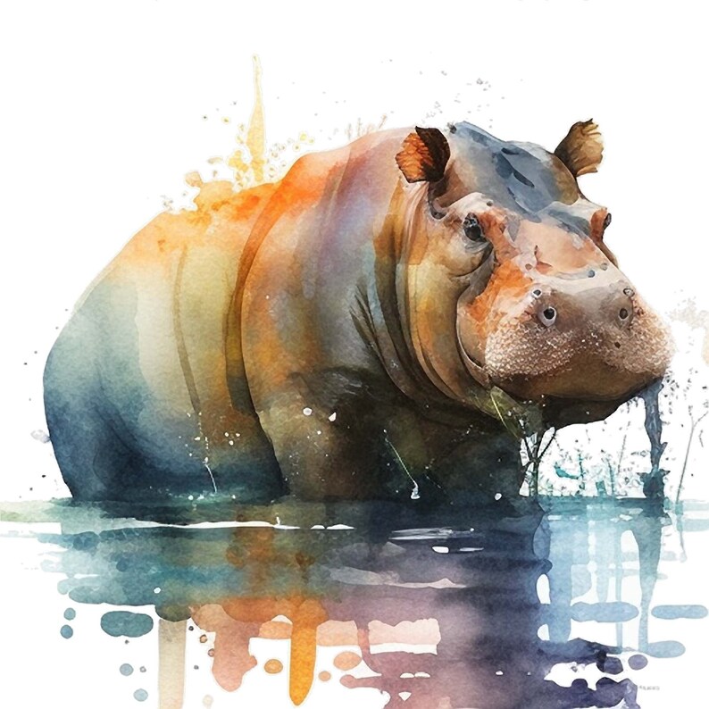 Watercolor Hippo Clipart Set of 4 - Commercial Use PNG Downloads for ...