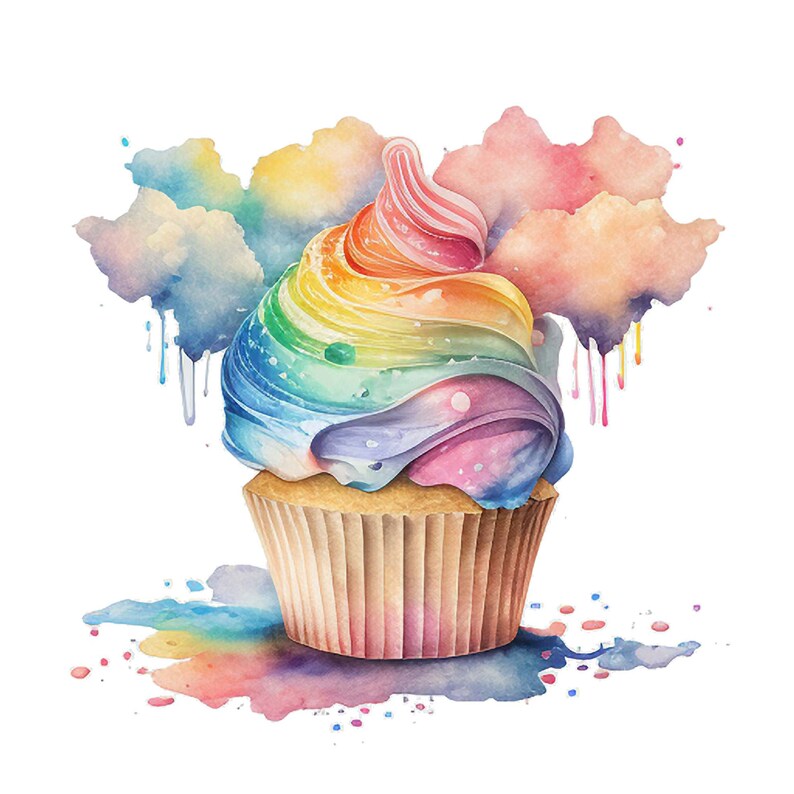 Watercolor Rainbow Cupcake Clipart Set of 4 PNG Files - Etsy
