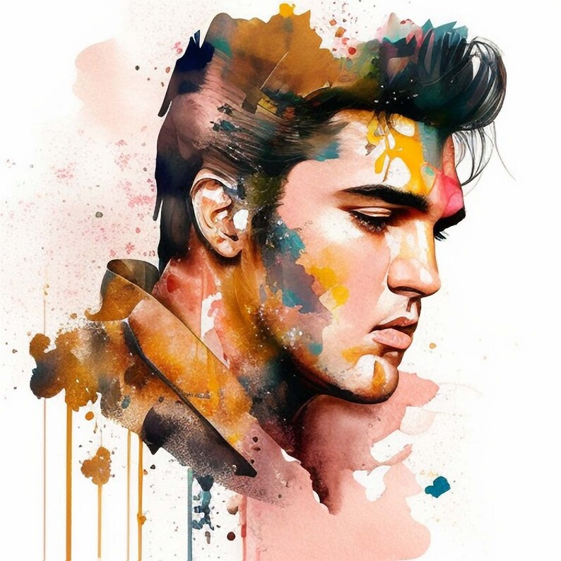Set of Four Elvis Watercolor Art Prints - Pop Culture Digital Downloads ...