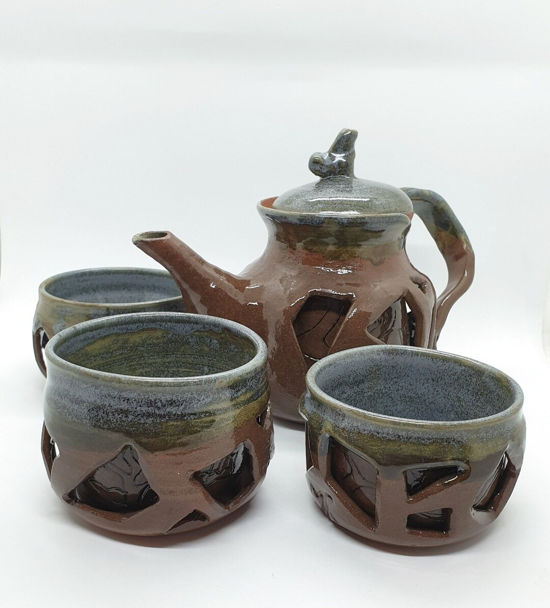 Japanese Inspired Tea Set - Handmade Pot and Three Mugs - Etsy