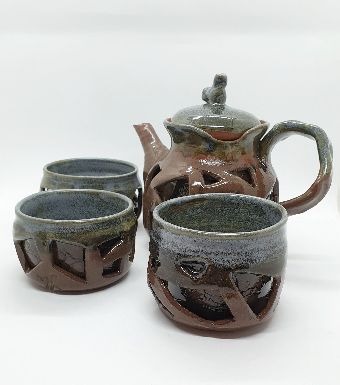 Japanese Inspired Tea Set - Handmade Pot and Three Mugs - Etsy