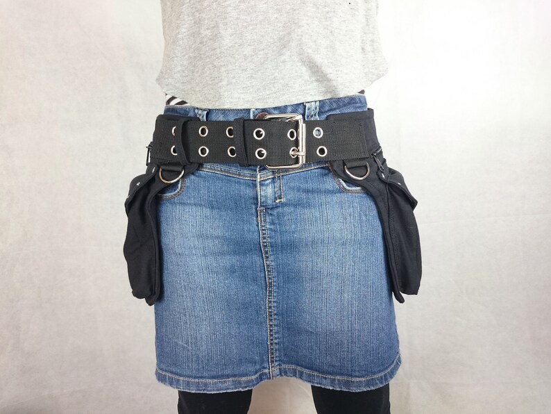 Utility belt with two side pockets extra studs metal buckle | Etsy
