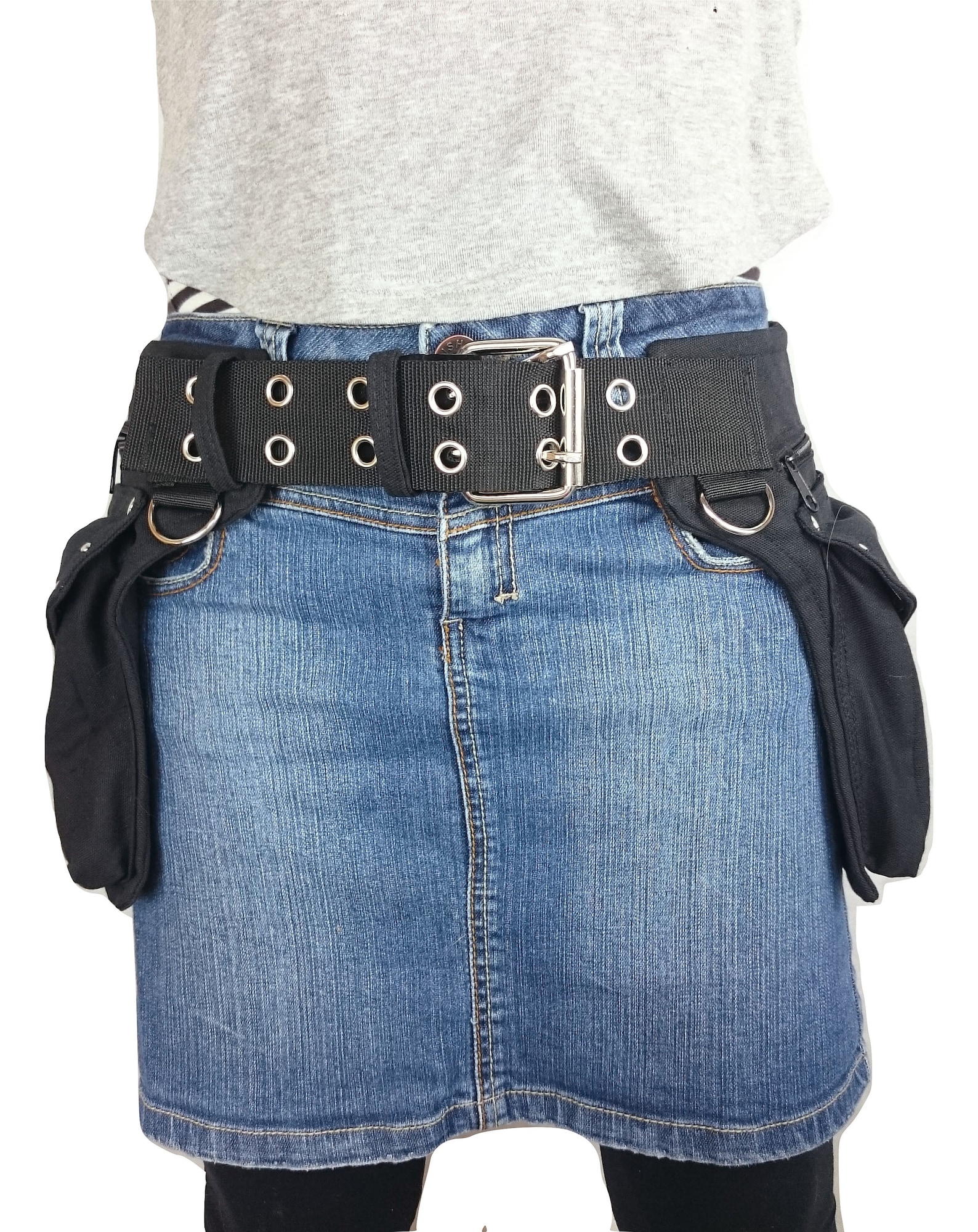 Utility Belt With Two Side Pockets Extra Studs Metal Buckle | Etsy