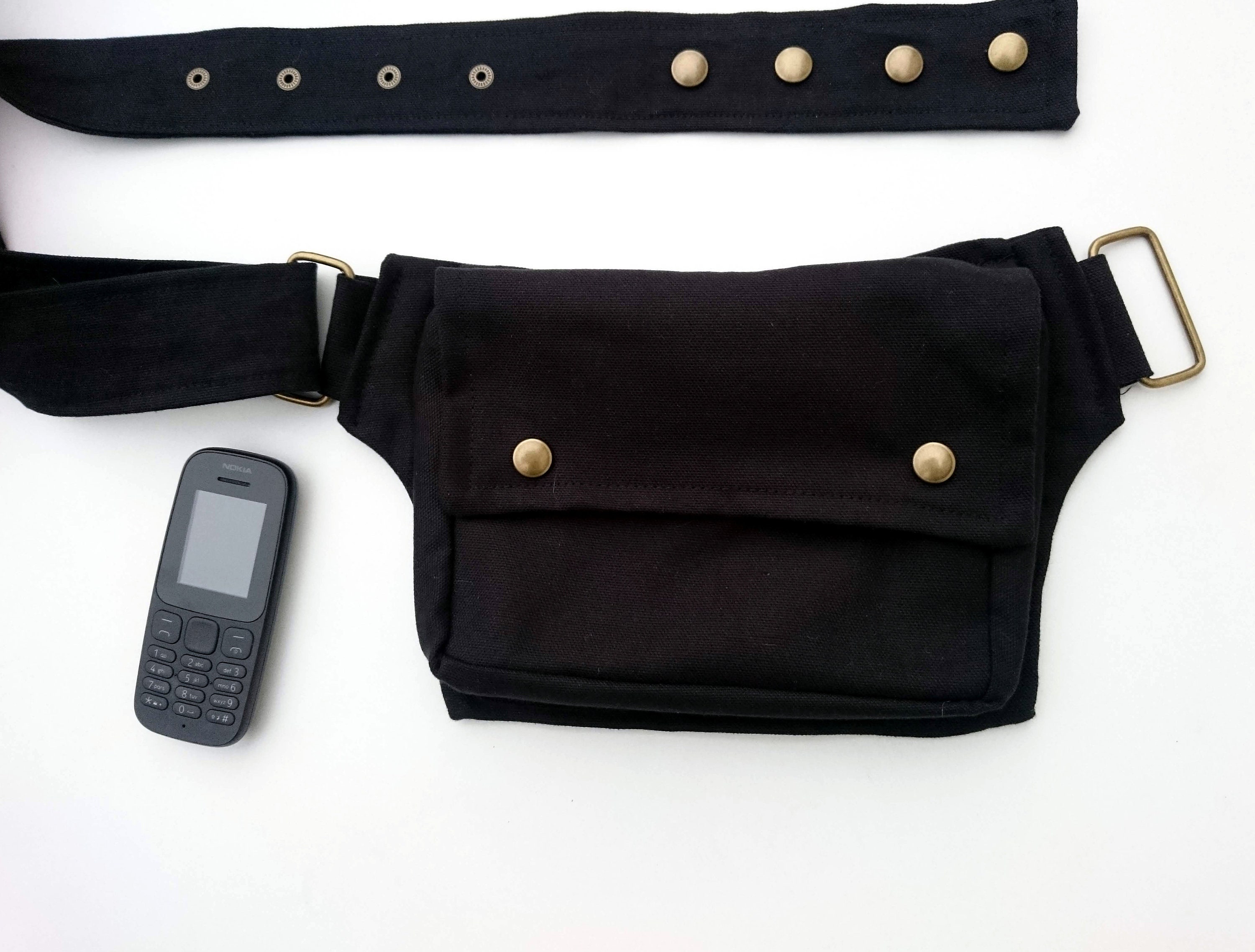 Waist Pocket With Snaps, Snap Fasteners Hip Bag, Black Fabric Bumbag ...