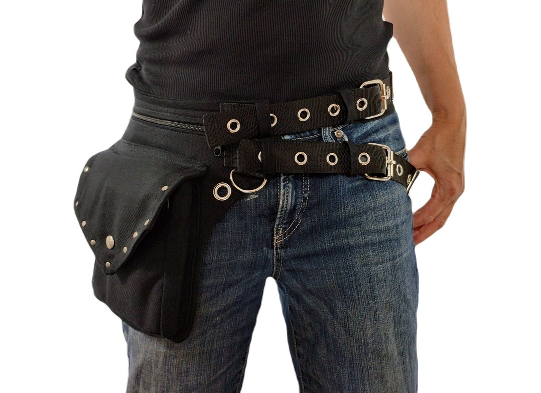 Utility Belt With 2 Waist Belts, Black Organic Cotton, With Extra Studs ...