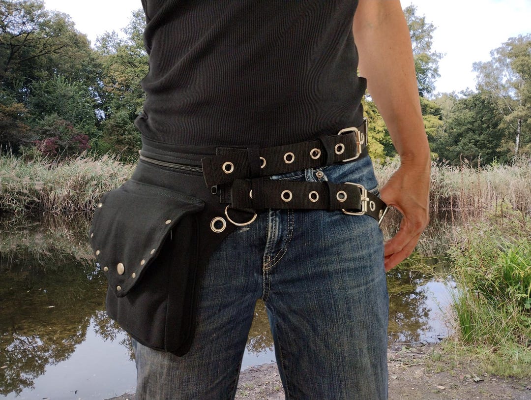 Utility Belt With 2 Waist Belts, Black Organic Cotton, With Extra Studs ...