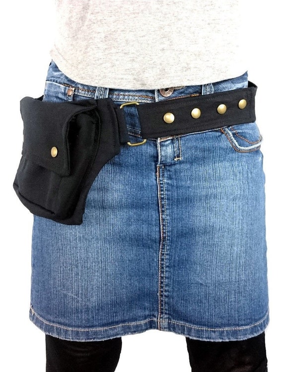 Waist Pocket With Snaps Snap Fasteners Hip Bag Black Fabric | Etsy