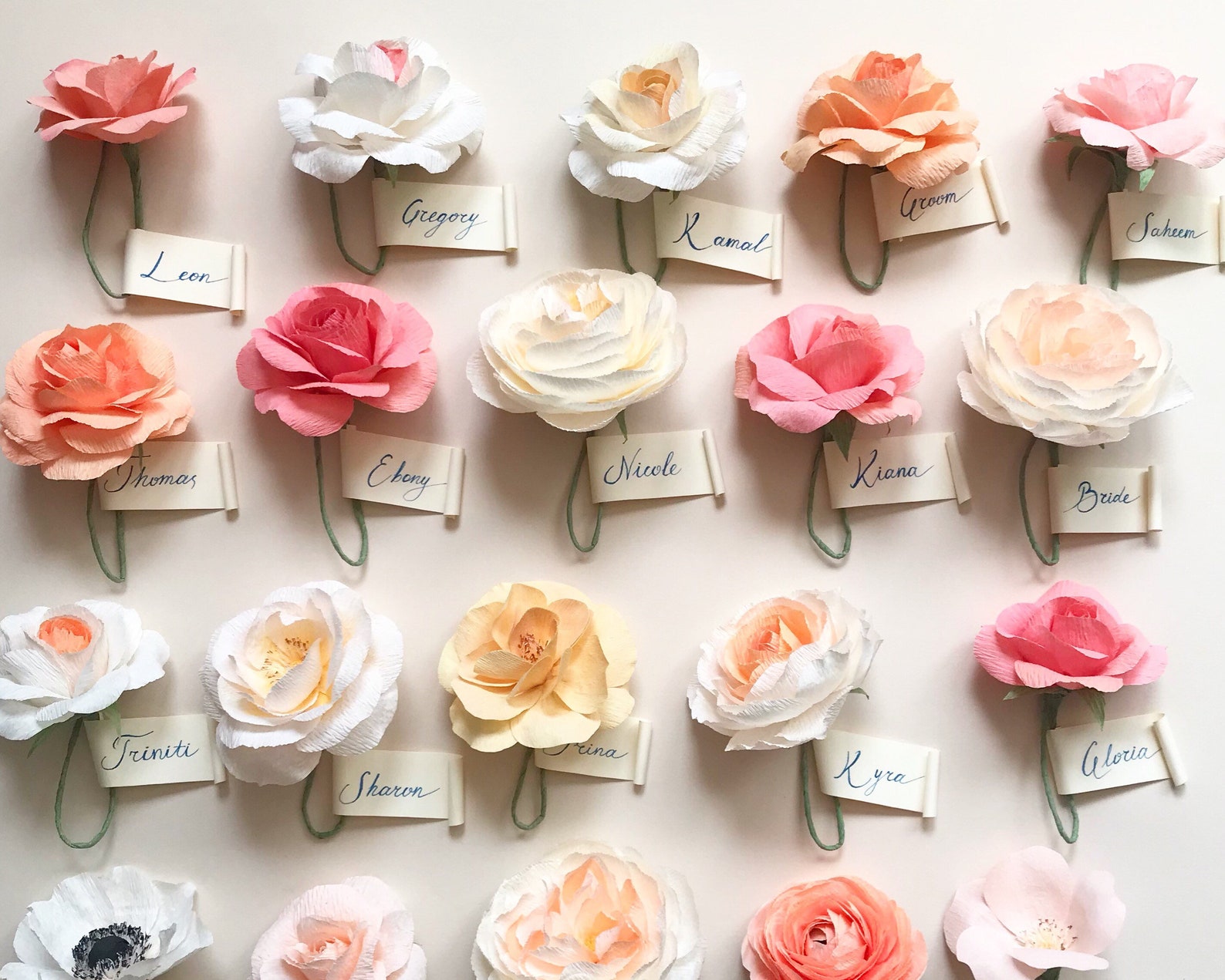 Paper Flower Place Cards Set of 10 Flower Place Name Card - Etsy
