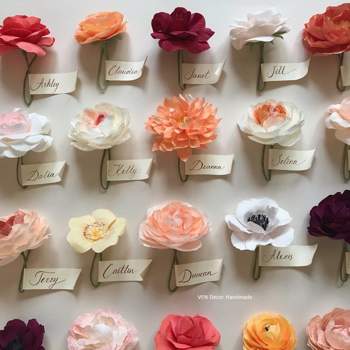 Paper Flower Place Cards Set of 10 Flower Place Name Card - Etsy