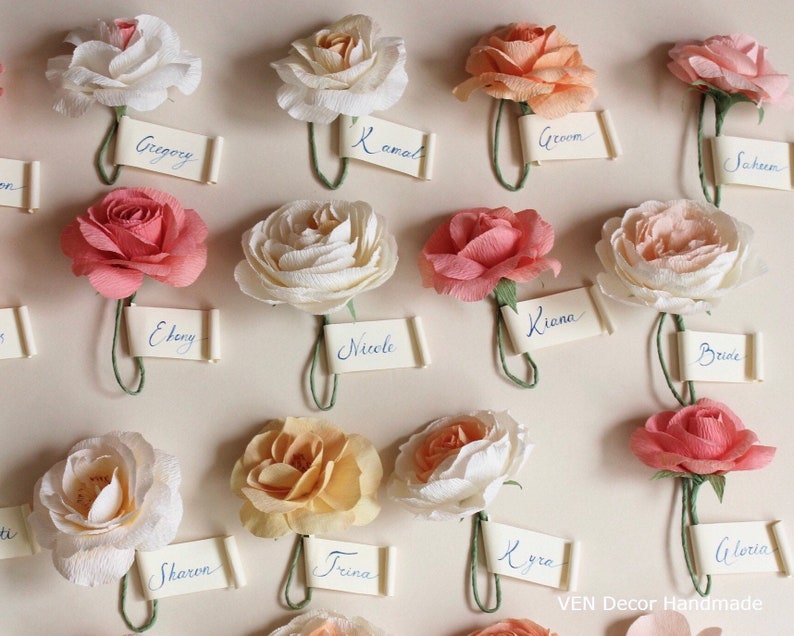 Paper Flower Place Cards Set of 10 Flower Place Name Card - Etsy