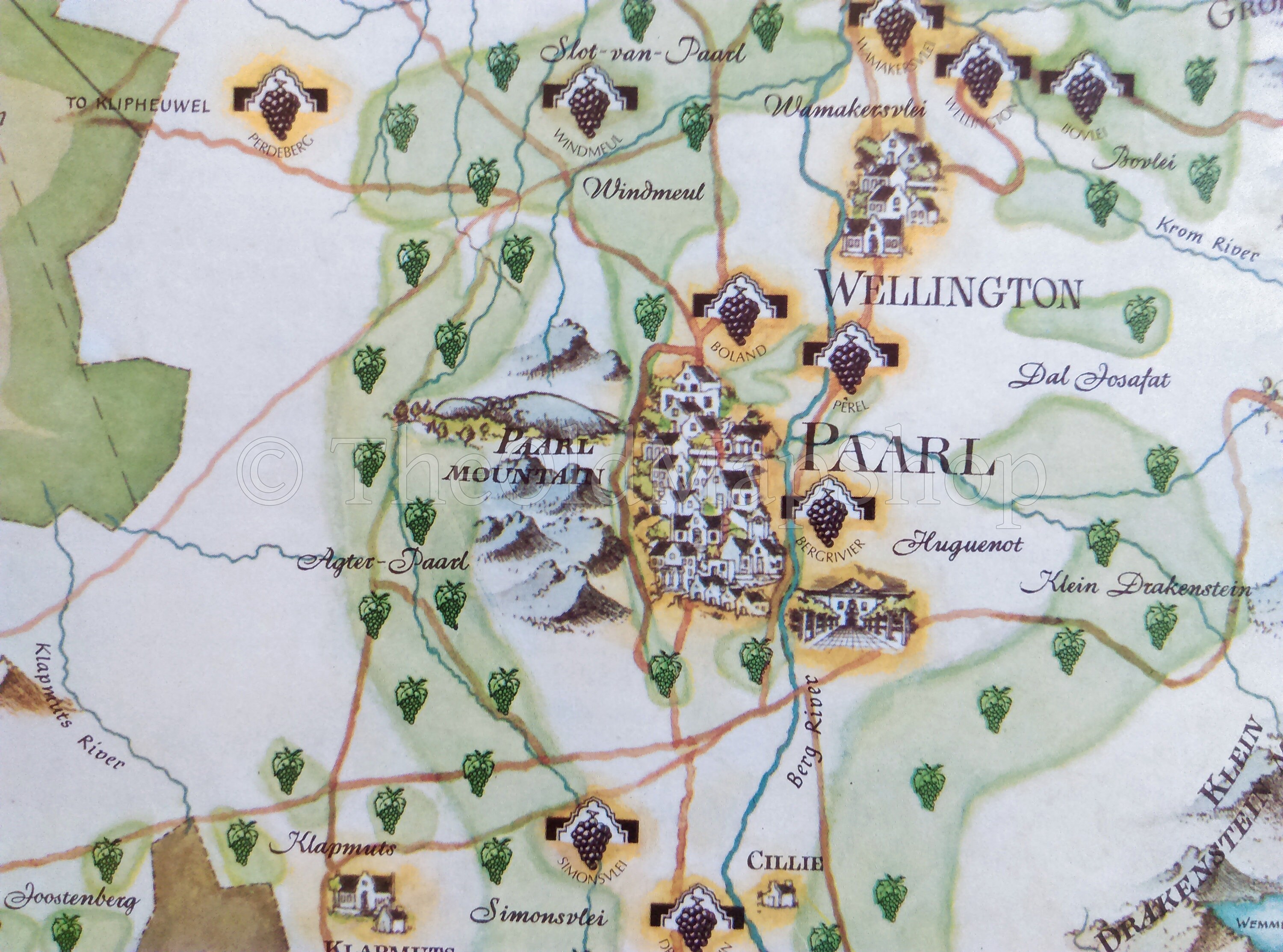 South Africa Paarl Wine Region Vinyard Winery Map 1973 - Etsy