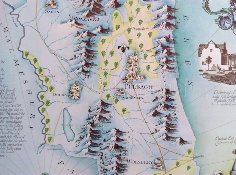 South Africa Tulbagh Wine Region Vinyard Winery Map 1973 | Etsy