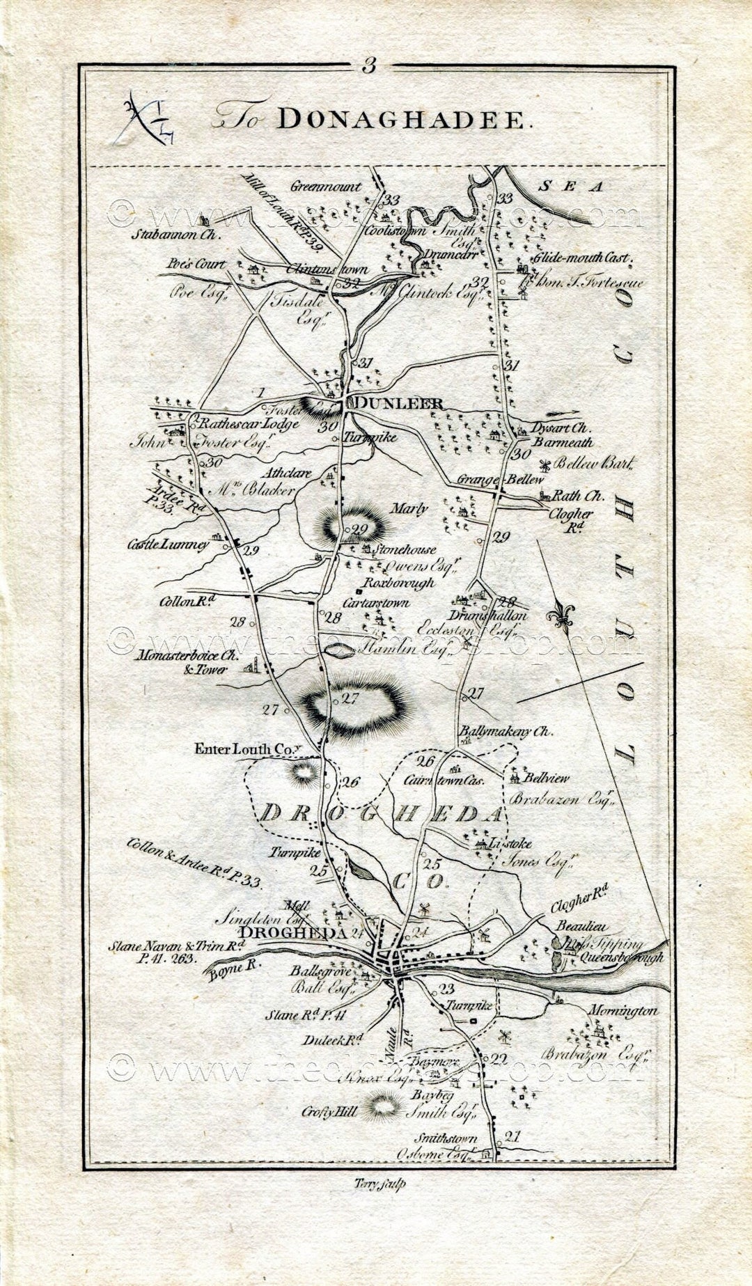1778 Taylor & Skinner Antique Ireland Road Map 3/4 Drogheda, Dunleer ...