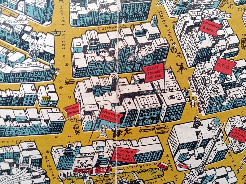 Rare 1948 Map of Sydney & Inhabitants Pictorial Bird's-eye - Etsy