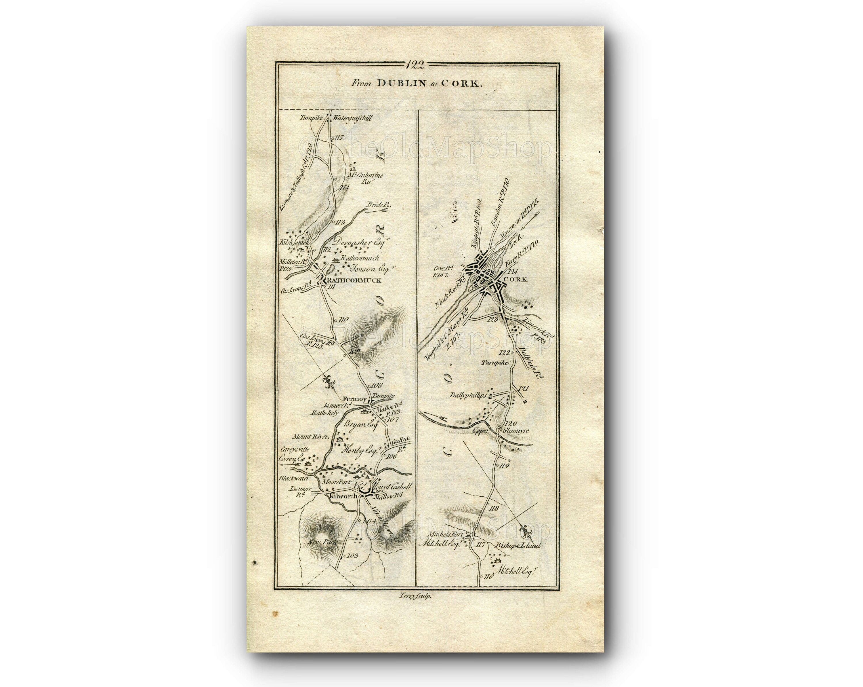 1778 Taylor & Skinner Antique Ireland Road Map 121/122 Clonmel ...