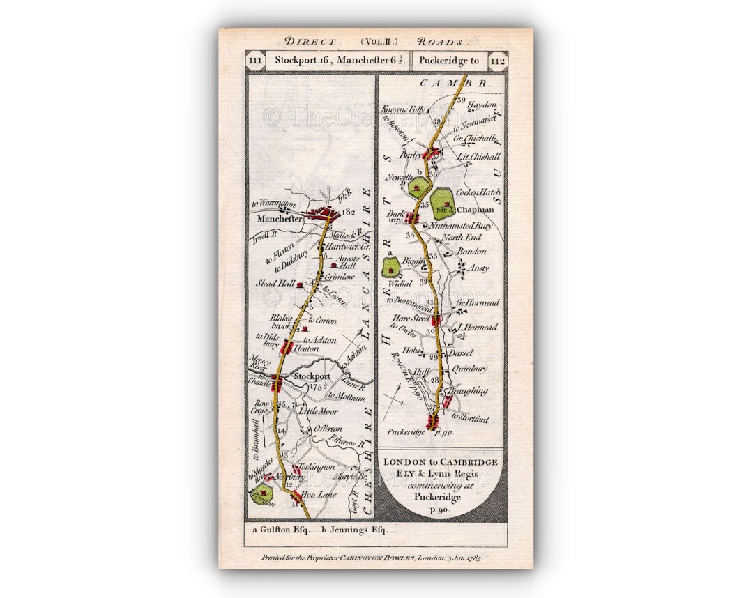 Antique Road Map Paterson 1785 Stockport Manchester High - Etsy